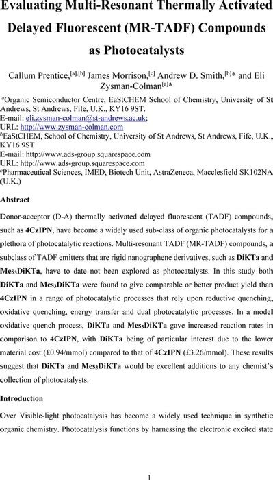 Evaluating Multi Resonant Thermally Activated Delayed Mr Tadf Fluorescent Compounds As