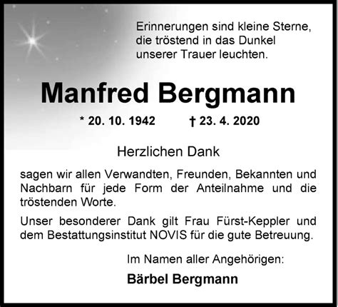 Traueranzeigen Von Manfred Bergmann Nordwest Trauer De