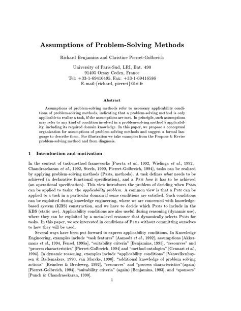 PDF Assumptions Of Problem Solving Methods