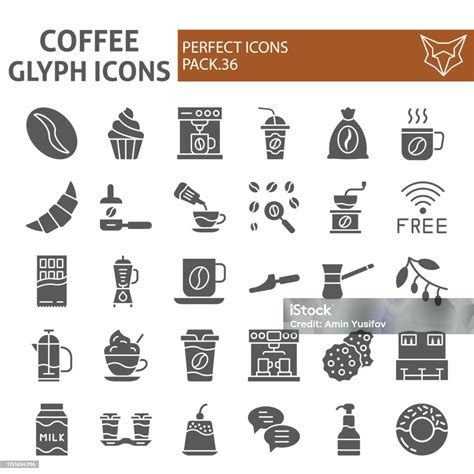 Set Ikon Glyph Kopi Koleksi Simbol Kafe Sketsa Vektor Ilustrasi Logo