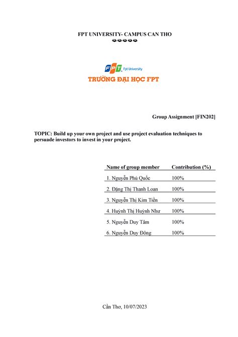 Group 1 Tm1701 Ga Su23 Corporate Finance Fpt Studocu