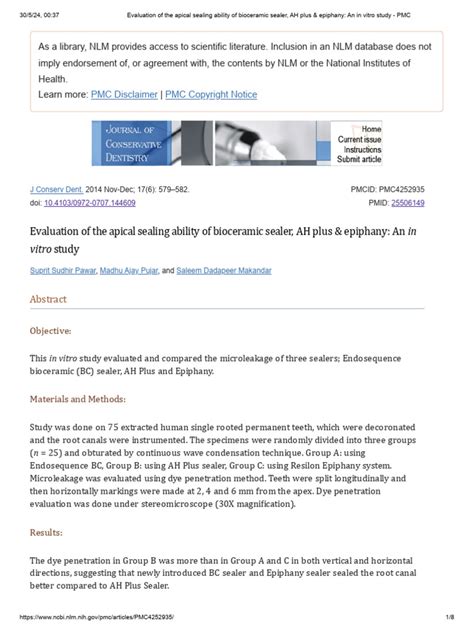 Evaluation Of The Apical Sealing Ability Of Bioceramic Sealer Ah Plus