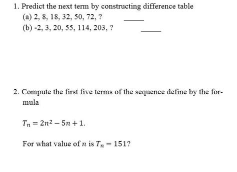 solved 1 predict the next term by constructing difference