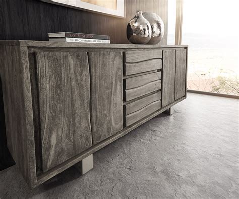 Sideboard Live Edge 172 cm Akazie Platin 3 Schübe 4 Türen Möbel