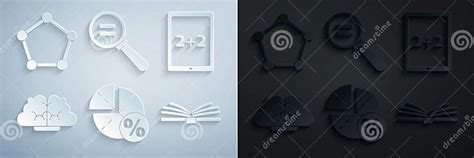 Set Graph Schedule Chart Diagram Tablet With Calculator Human Brain Open Book Calculation