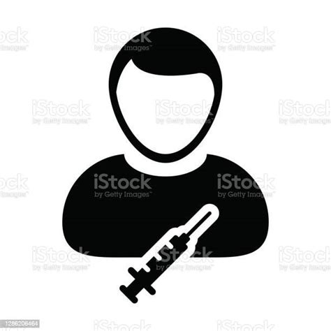 在字形象形圖中與疫苗男性用戶個人配置檔頭像符號的注射器圖示載體向量圖形及更多2019冠狀病毒病圖片 2019冠狀病毒病 保護 健保和