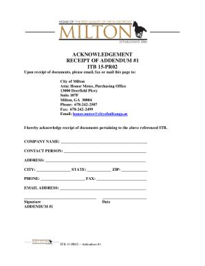 Fillable Online ADDENDUM ACKNOWLEDGMENT FORM Proposer Fax Email