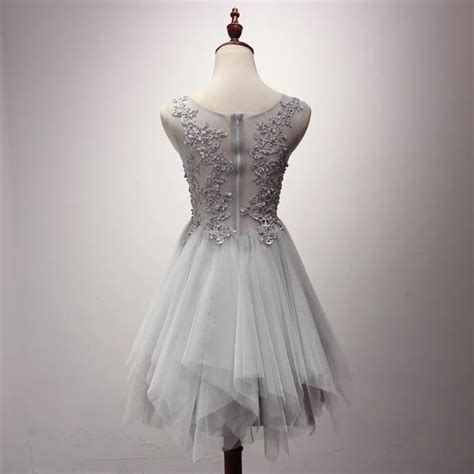 Princess Lace Appliqued Sexy Homecoming Dresssilver Short Prom Dress