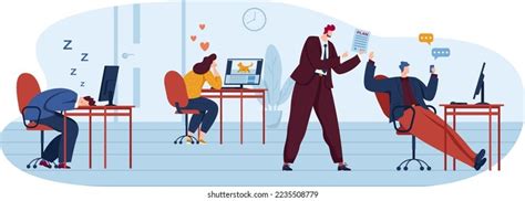 Lazy Flat Office Worker Vector Illustration Stock Vector Royalty Free