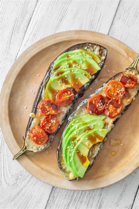 Baked Eggplant With Avocado Stock Image Image Of Filled Baked 318387147