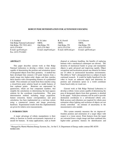 Pdf Robust Pose Determination For Autonomous Docking