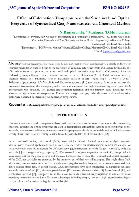 Pdf Effect Of Calcination Temperature On The Structural And Optical Properties Of Synthesized