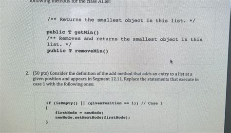 Solved Nowing Methods For The Class Alist Returns The