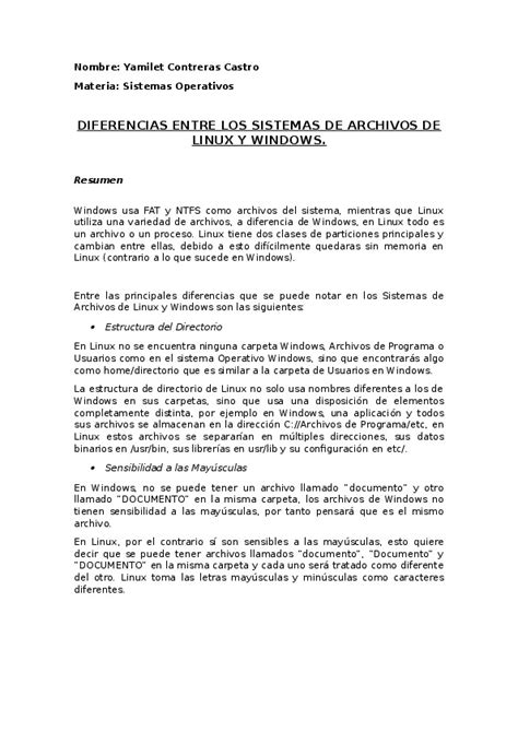Diferencias Entre Los Filesystem De Linux Y Windows Pdfcoffeecom