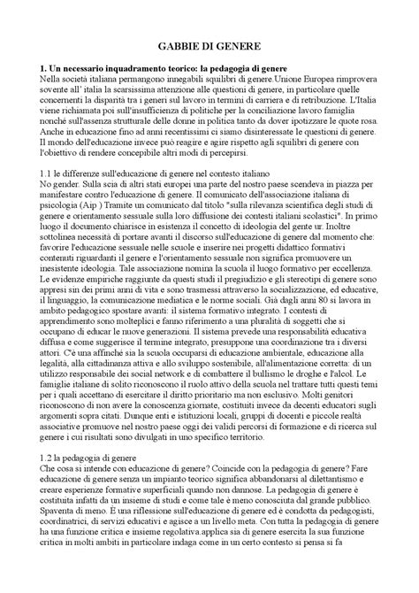 Riassunto Libro Gabbie Di Genere Docsity