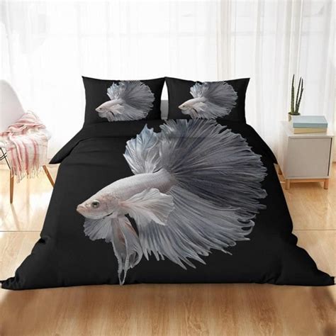 Housse De Couette 140X200 Poisson Blanc 3D Parure De Lit En Polyester