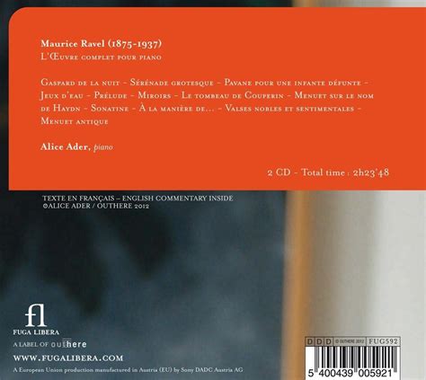 Alice Ader Ravel Complete Piano Works 2 Cd Alice Ader Cd Album Muziek