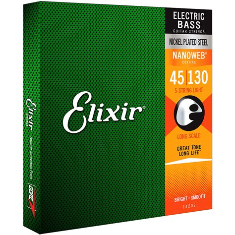 Elixir Nanoweb 5 String Light Long Scale 045 130 Electric Bass Strings
