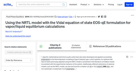 Using The Nrtl Model With The Vidal Equation Of State Eos Qe Formulation For Vapor Liquid
