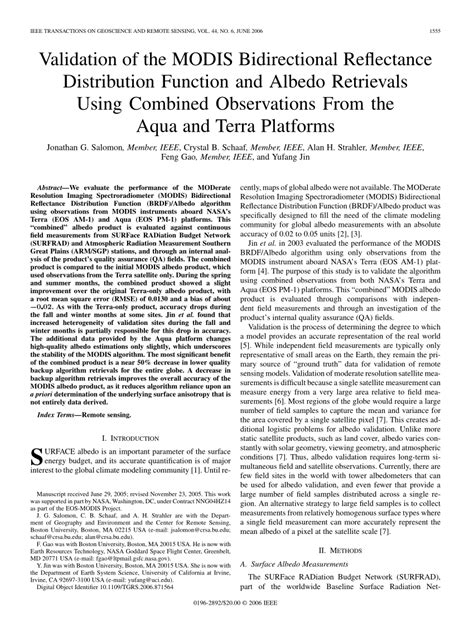 pdf validation of the modis bidirectional reflectance distribution