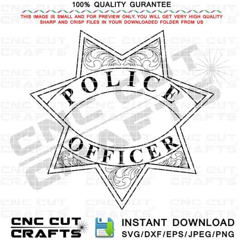 Svg Police Officer Badge Template Line Art Vector With Floral Elements