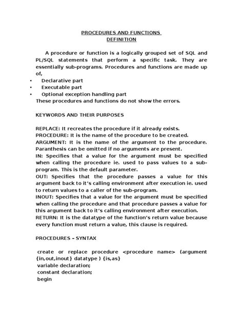 Procedures And Functions Pdf Parameter Computer Programming Subroutine