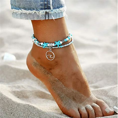 Adjustable Anklet Bracelets Boho Beads Sea Turtle Anklet Beach Sandal