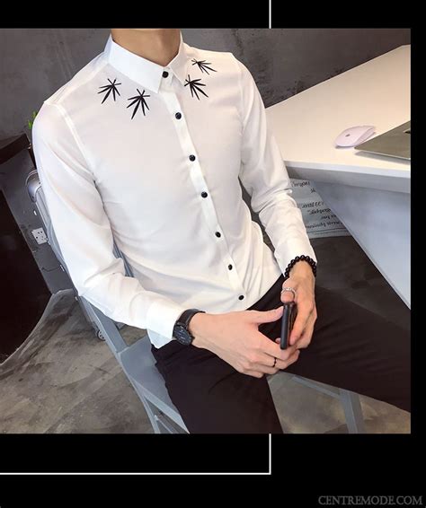 Chemises Homme Longues Tendance Slim Lautomne Les Adolescents Broderie