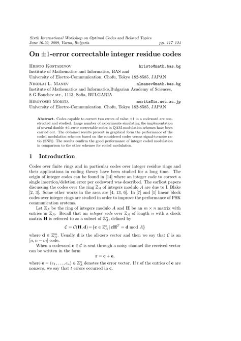 Pdf On ±1 Error Correctable Integer Codes
