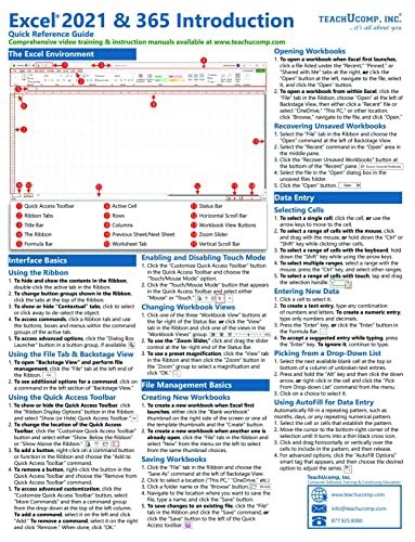 Microsoft Excel 2021 And 365 Introduction Quick Reference Training