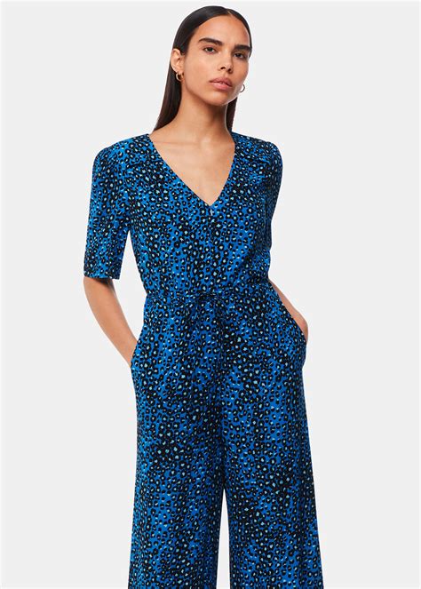 Blue Leopard Print Zip Front Jumpsuit Whistles Uk Whistles Uk