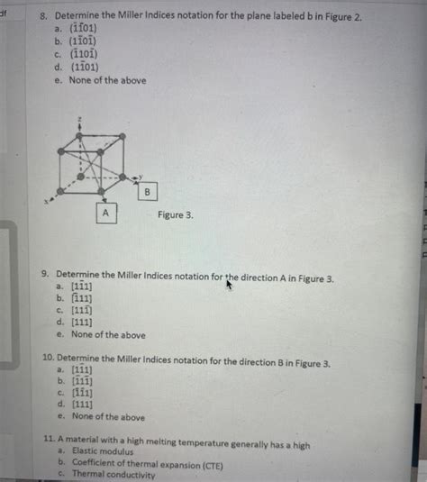 Solved Df 8 Determine The Miller Indices Notation For The