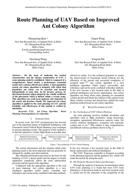 Pdf Route Planning Of Uav Based On Improved Ant Colony Algorithm