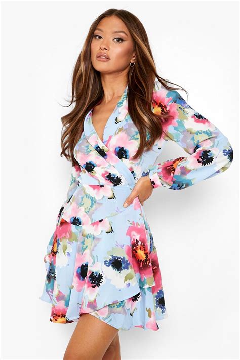 Floral Wrap Detail Mini Skater Dress Boohoo