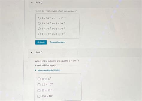 Solved 43×10−6 Is Between Which Two Numbers 1×10−7 And