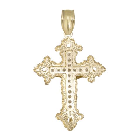 2 Cz Jesus Crucifix Cross Pendant 10k Yellow Gold