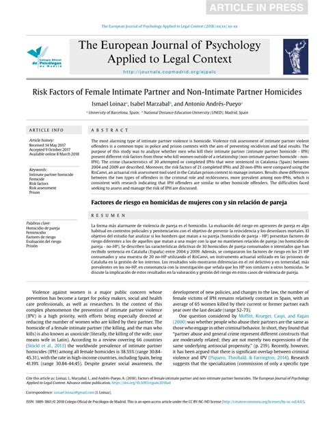 Pdf Risk Factors Of Female Intimate Partner And Non Intimate Partner