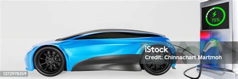 전기 자동차 Ev 충전기 스테이션 전기 엔진을 연료로 사용하는 미래의 새로운 모델 청정 기술 개념 전력을 사용합니다 흰색 배경에