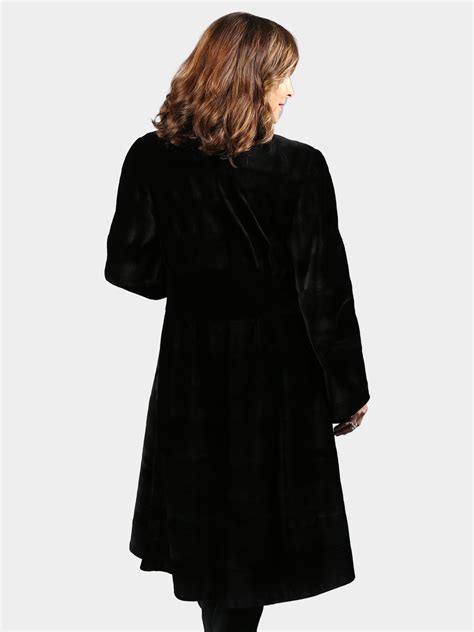 Womans Dyed Black Sheared Mink Fur Coat Reversible Estate Furs