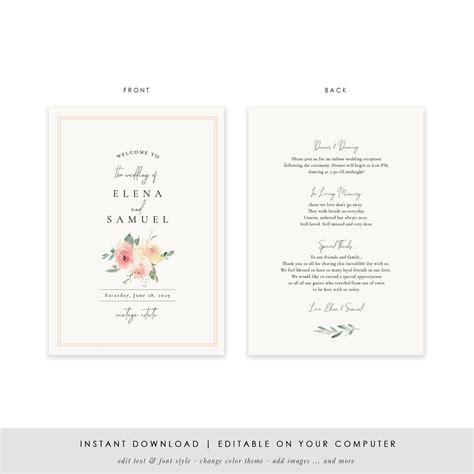 Floral Wedding Program Book Template Printable Wedding Etsy