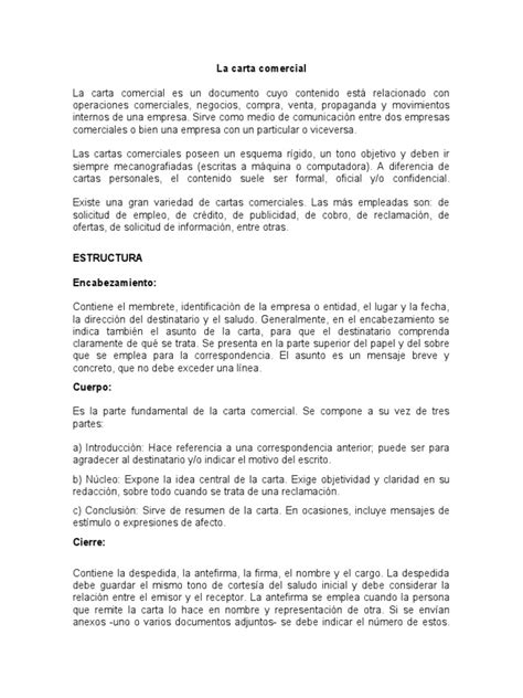 La Carta Comercial Pdf Business Science