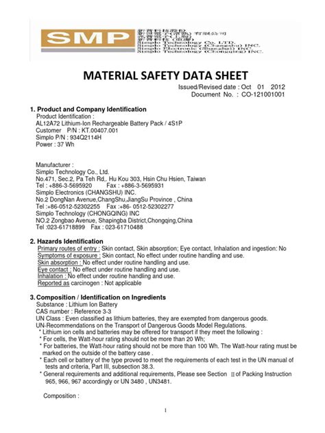 Msds 934q2114h Msds 2012 110 0305h 2 Pdf Dangerous Goods