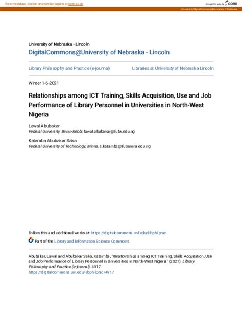 Pdf Relationships Among Ict Training Skills Acquisition Use And Job Performance Of Library