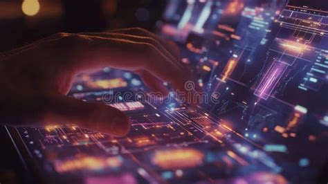 software engineer working with futuristic interactive data analysis