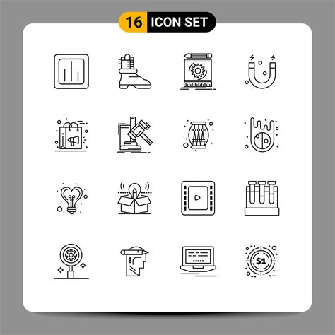 16 Universal Outline Signs Symbols Of Digital Science Draft Magnet Prototyping Editable Vector