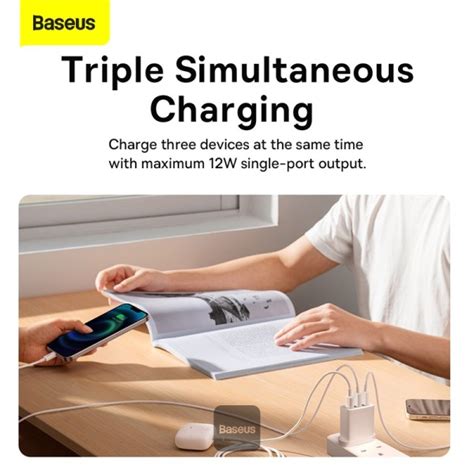 Baseus Compact Charger X Usb W Uk Plug White Baseus