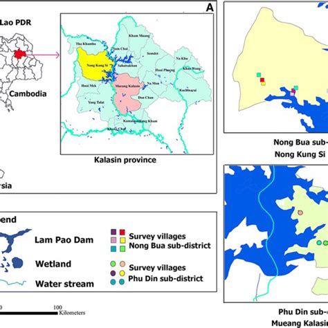 A Geographic Map Showing Kalasin Province In Northeast Thailand And