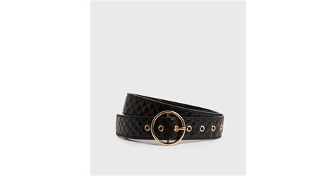 Black Quilted Leather Look Circle Buckle Belt New Look