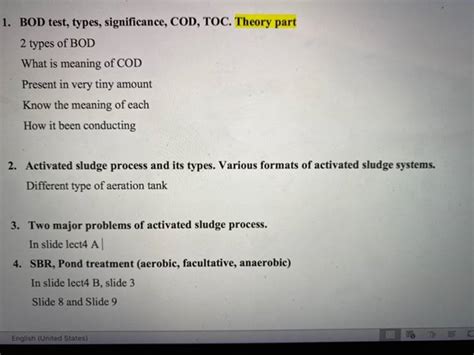 Solved Question BOD Test Types Significance COD TOC Theory Part Answer