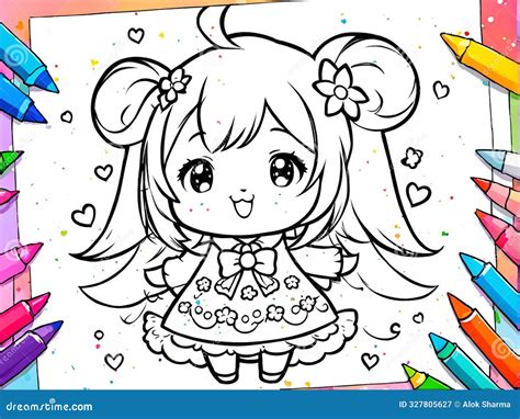 Prachtige Kawaii Design Kleurplaat Voor Kinderen Stock Illustratie
